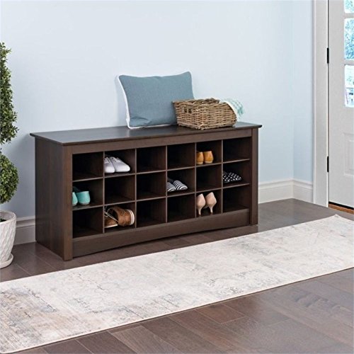 Pemberly Row 18 Cubby Shoe Storage Bench in Espresso