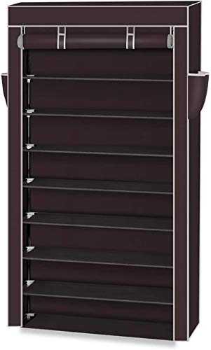 Shoe Rack 10 Tier Shoes Cabinet Storage Organizer Closet with Dustproof Nonwoven Fabric Cover r, Store up to 45 Pairs of Shoes (Dark Brown Extra-Wide)