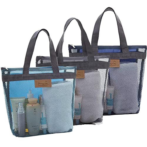 CHuikp Mesh Portable Shower Caddy ,Portable Shower Caddy Bag Dry Hanging Portable Shower Tote Bag ,Shower Caddy Suitable For Travel Swimming Sports Gym Camp Shopping College Dorms(3PCS)