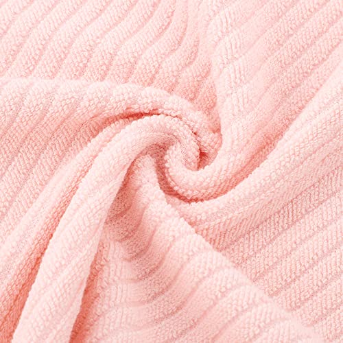 PiccoCasa Set of 2, Pink Ribbed Hand Towels for Bathroom 13 x 29 Inch 100% Cotton Soft Absorbent Soft Feeling Fast Drying Towels Hotel Spa Towel Face Towel
