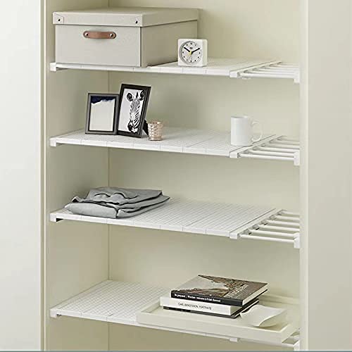 Adjustable Closet Organizer Storage Shelf Wall Mounted Kitchen Rack Space Saving Wardrobe Decorative Shelves Cabinet Holders (White, Length: 11.81 - 15.74 inch (30-40cm), Width: 9.44inch (24cm))