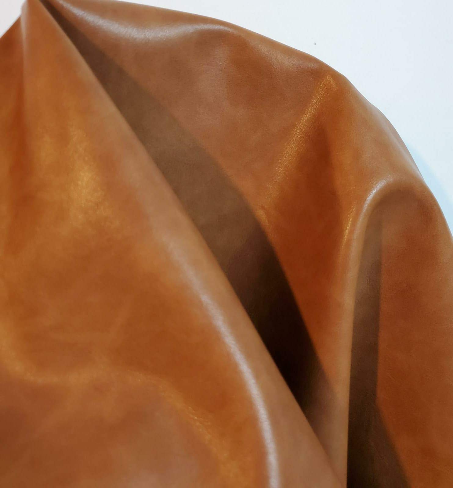 NAT Leathers | British Tan Two Tone Soft Faux Leather Upholstery Fabric (Peta Approved Vegan) | Synthetic PU Pleather 0.9mm Cut by The Yard | Mid Brown 1 Yard (36"x54")