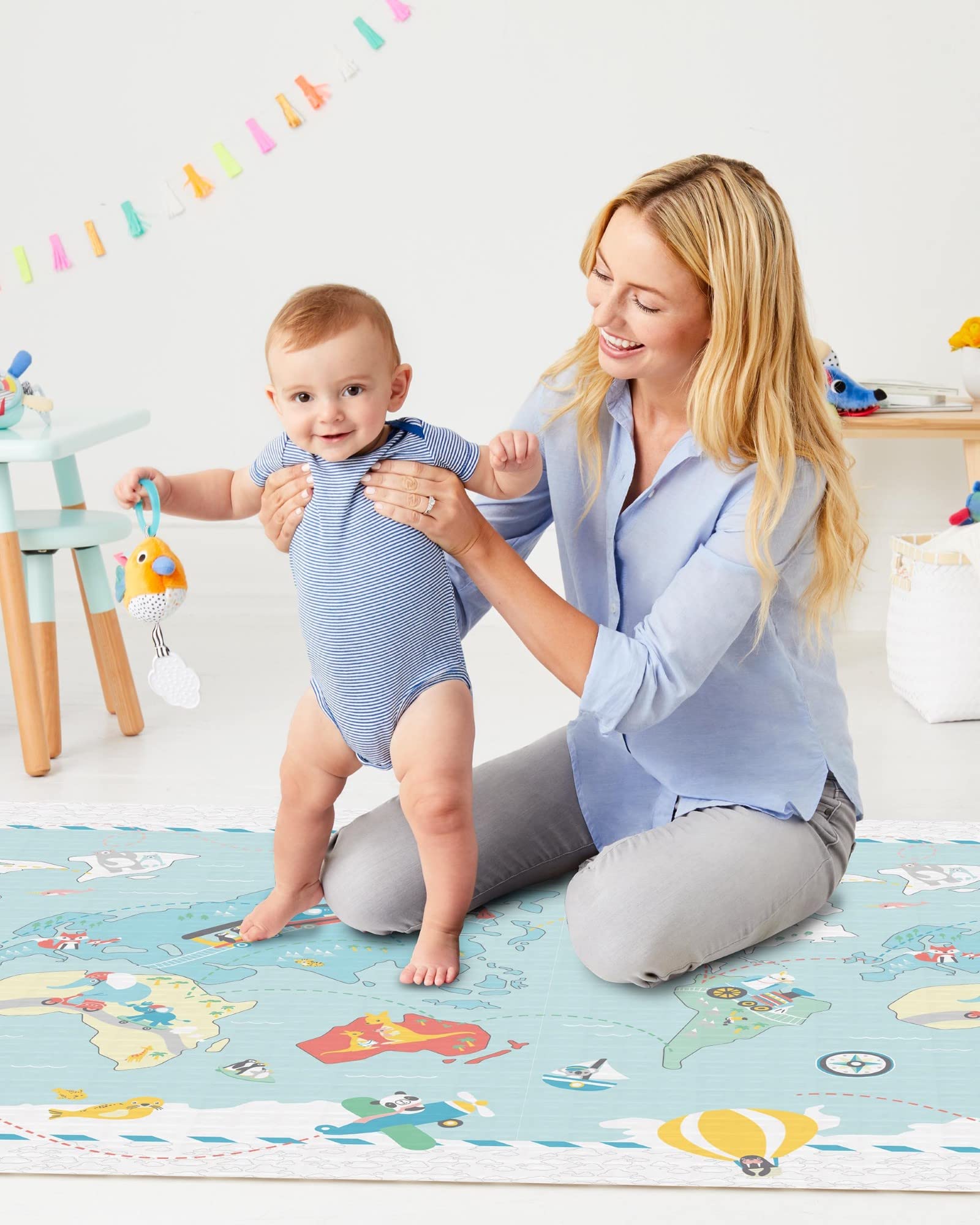 Skip Hop Baby Play Mat, Reversible Foam Floor Mat, 86" x 52", Little Traveler's