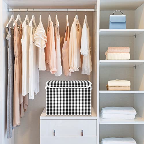Kigai White Black Plaid Collapsible Storage Box, Oxford cloth Storage Bin with Flip Lids and Hadle, Stackable Storage Organizer for Bedroom Closet Living Room, 16.5"x12.6"x11.8"