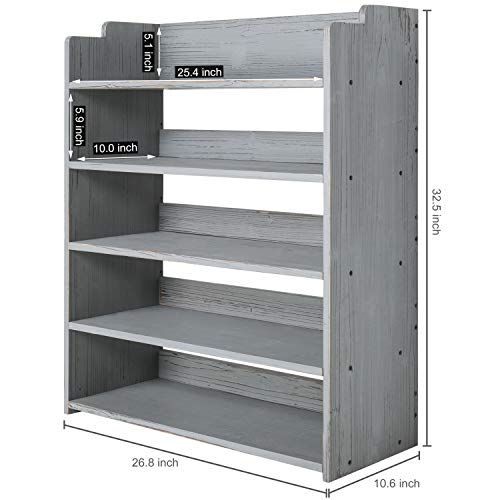 MyGift 5 Tier Rustic Gray Wood Entryway Shoe Rack Storage Shelves, Closet Organizer Shelf