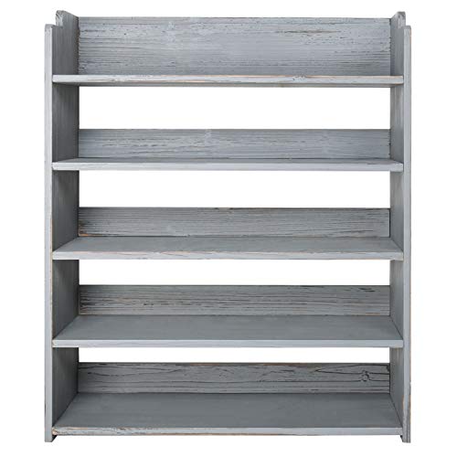 MyGift 5 Tier Rustic Gray Wood Entryway Shoe Rack Storage Shelves, Closet Organizer Shelf