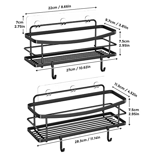 ODesign Shower Caddy Storage with Removable 4 Hooks Adhesive Shower Shelf Basket No Drilling Rustproof Kitchen Spice Racks Bathroom Organizer - 2 Pack (Black)