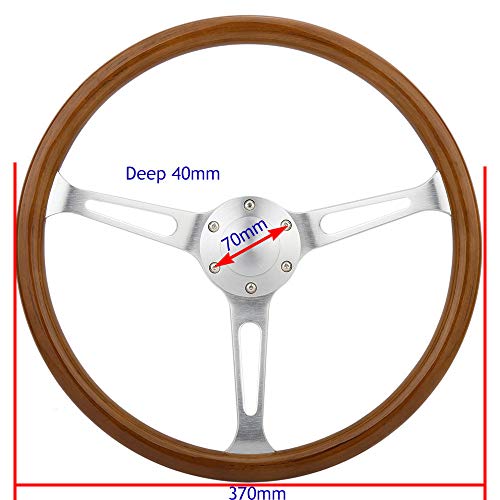 Universal 380mm 15" Inch Deep 40mm Grant Classic Nostalgia Style Wood Grain Steering Wheel with Horn Kit