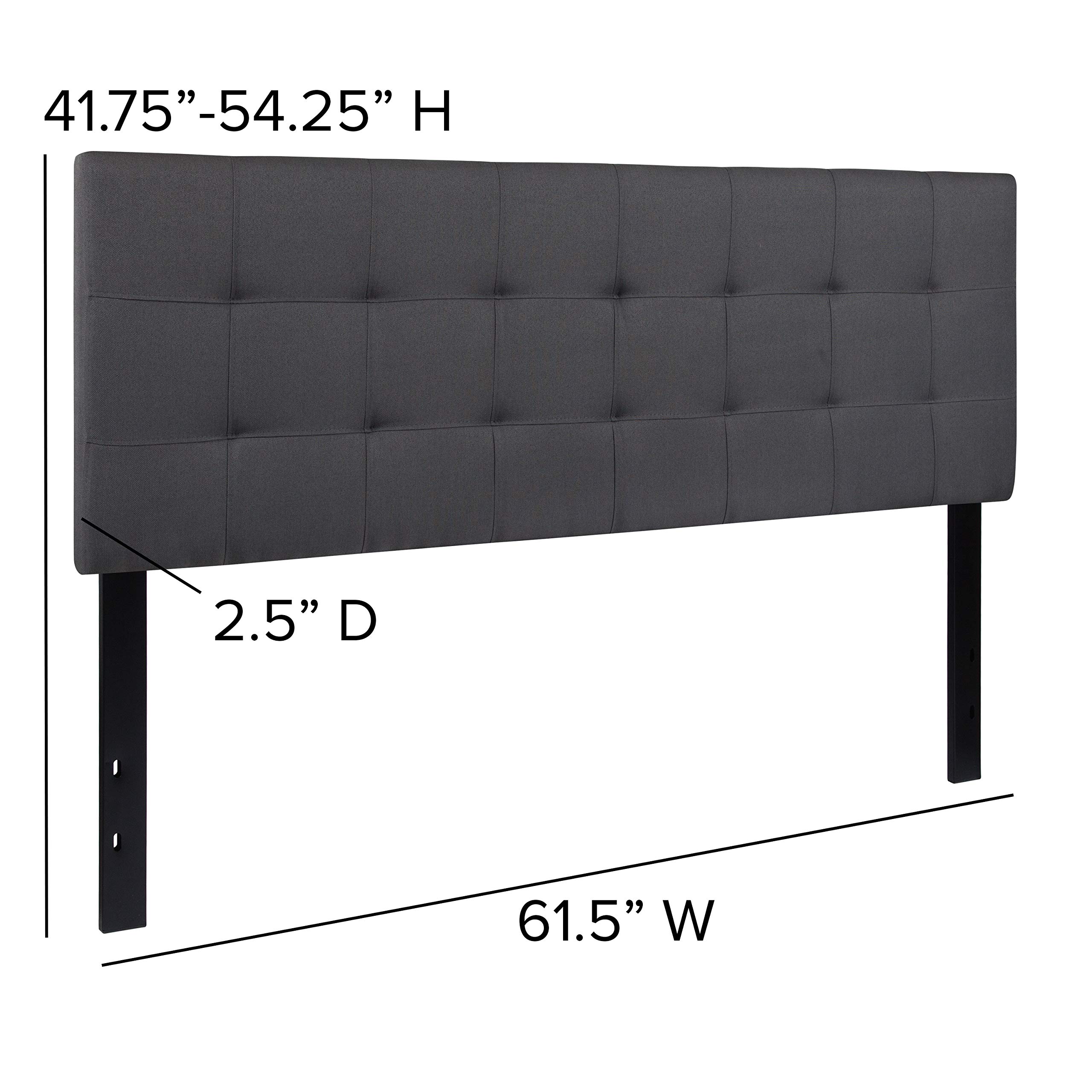 EMMA + OLIVER Quilted Tufted Queen Size Headboard in Dark Gray Fabric
