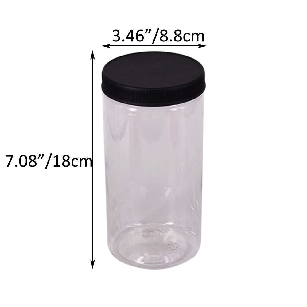 zmybcpack 6 Pack 32 OZ Large Clear Plastic Storage Jars with Lids & Labels,A Pen - Wide Opening Durable Round Containers -PET Container Pantry, Home & Kitchen Storage