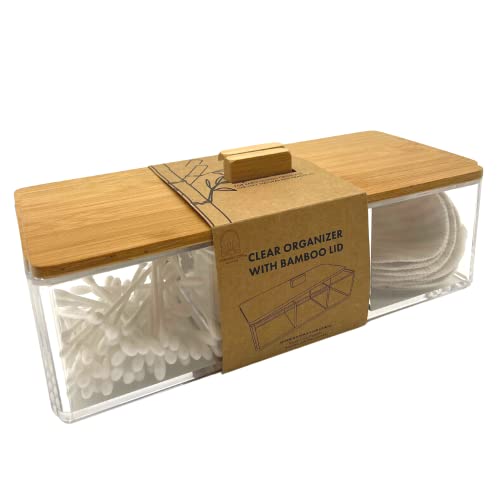 Kornerstore Compartment Organizer with Bamboo Lid - an Organizer and Storage Solution for Bathroom, Countertop - Qtip, Bathroom Accessories, Lash, Cotton Swabs, Coffee Pods, Tea Bags
