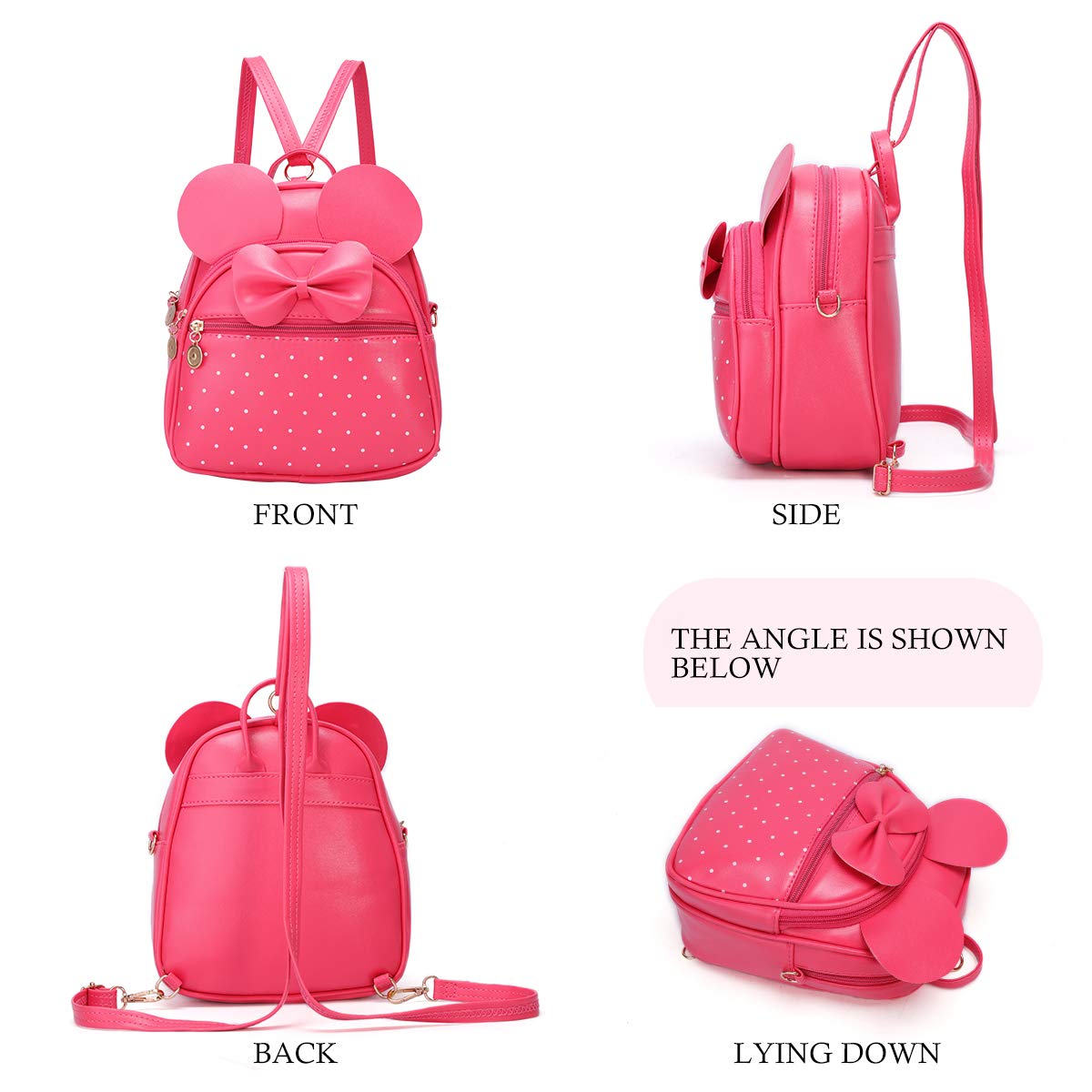 KL928 Girls Mini Backpack Bowknot Polka Dot Cute Small Daypacks Convertible Shoulder Bag Purse for Women