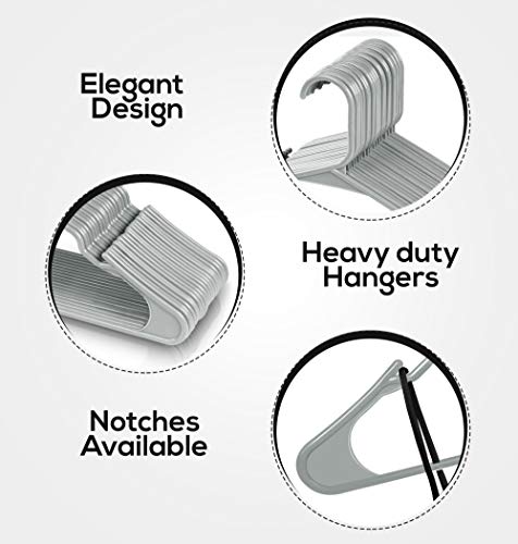 Utopia Home Plastic Hangers - Durable & Space Saving Coat Hanger - Shoulder Grooves & Hooks β Sleek and Slim Hangers for Coats, Pants, Dress (Pack of 100, Gray & White)