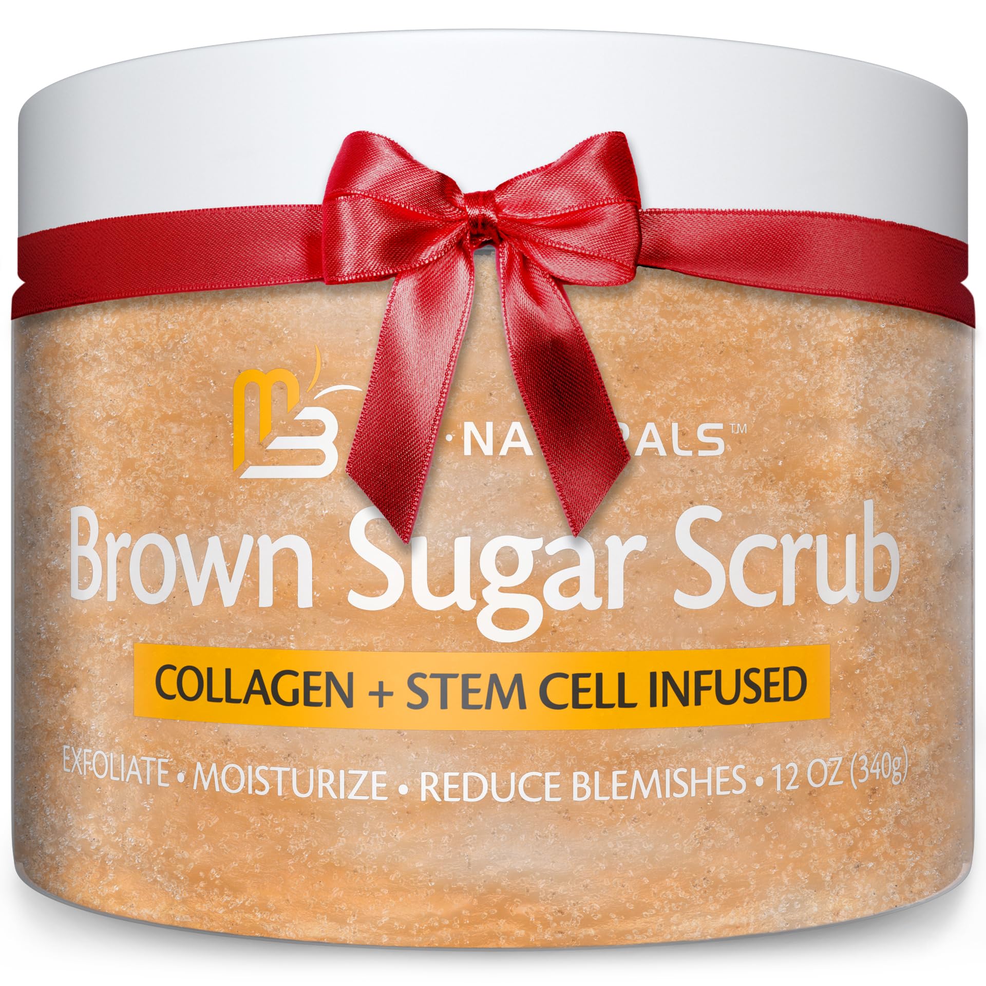 Brown Sugar Scrub Face Foot & Body Exfoliator Infused with Collagen and Stem Cell Exfoliating Salt Body Scrub for Toning Skin Cellulite Skin Care by M3 Naturals