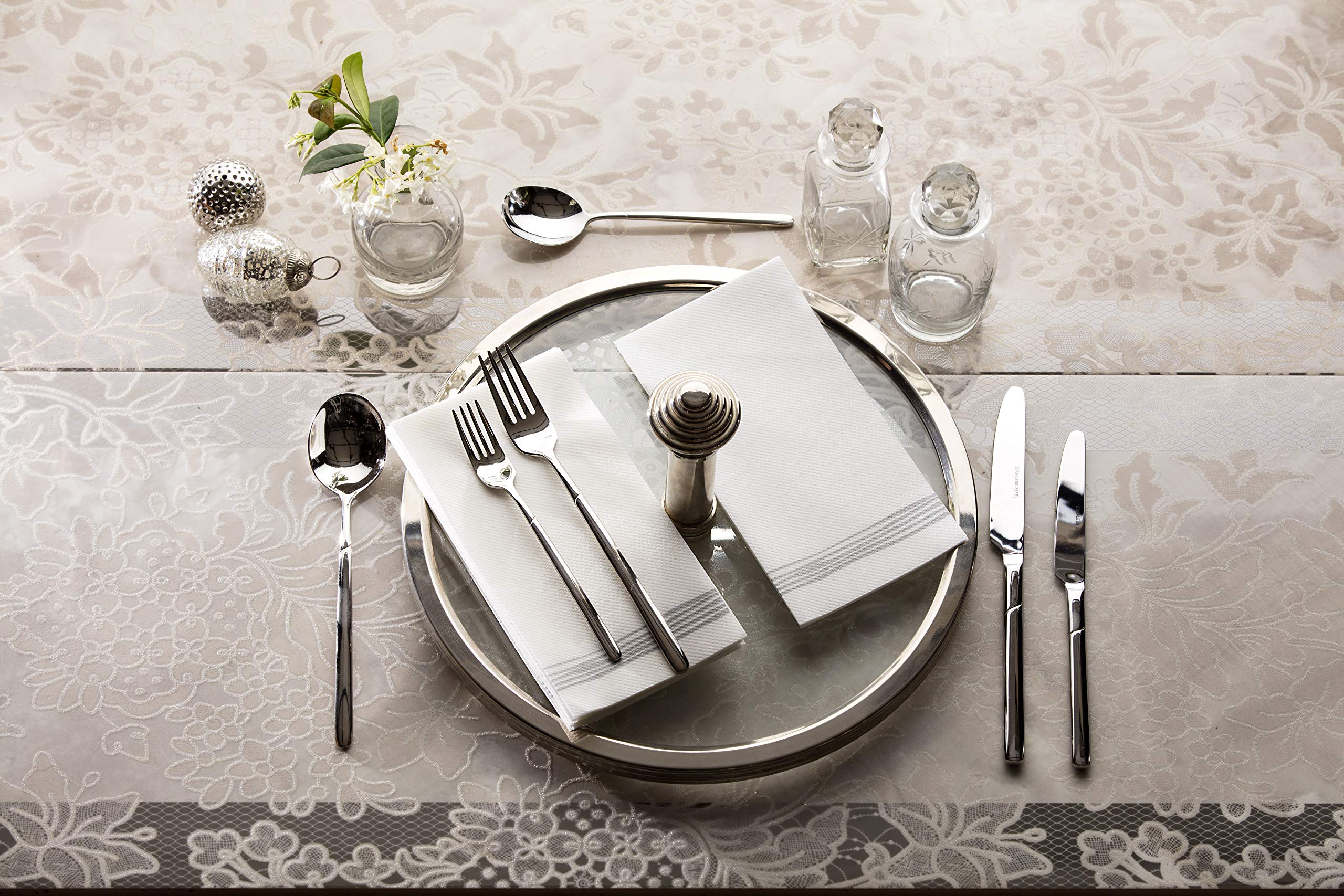 Disposable Hand Towels | Decorative Dinner Napkins | Soft, Absorbent Disposable Paper Guest Towels for Kitchen, Bathroom, Parties, Weddings, Dinners Or Events White and Silver Napkins 100 Pack