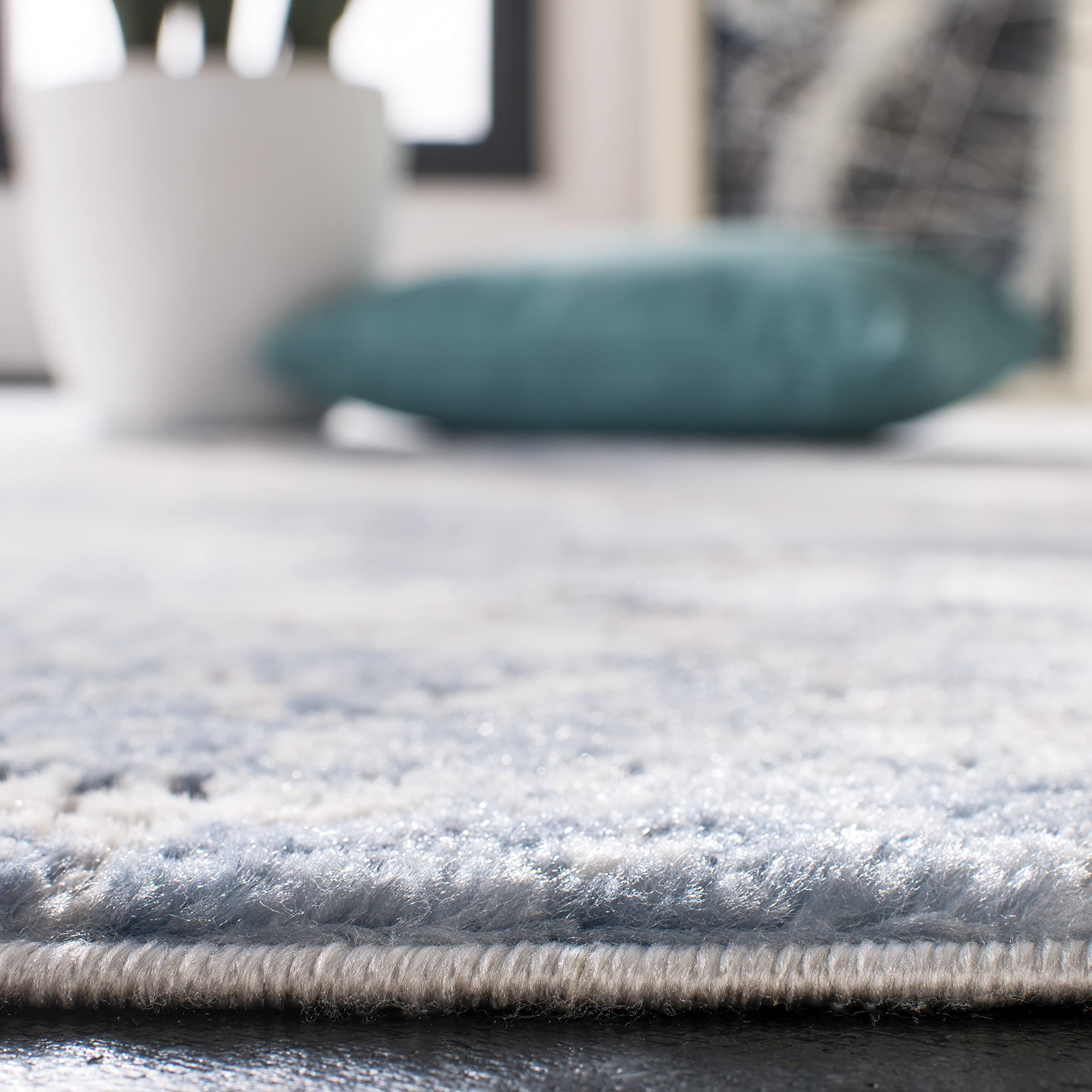 SAFAVIEH Amelia Collection Runner Rug - 2'2" x 12', Grey & Blue, Modern Abstract Design, Non-Shedding & Easy Care, Ideal for High Traffic Areas in Living Room, Bedroom (ALA705F)