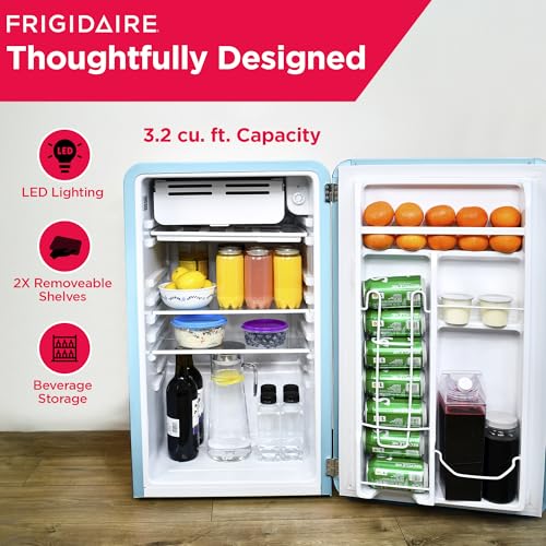 FRIGIDAIRE EFR372-BLUE 3.2 Cu Ft Blue Retro Compact Rounded Corner Premium Mini Fridge