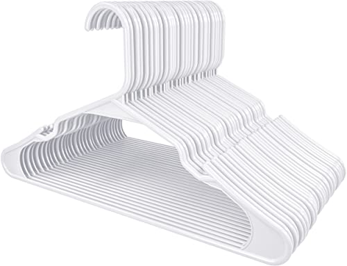 Utopia Home Plastic Hangers - Durable & Space Saving Coat Hanger - Shoulder Grooves & Hooks β Sleek and Slim Hangers for Coats, Pants, Dress (Pack of 100, Gray & White)