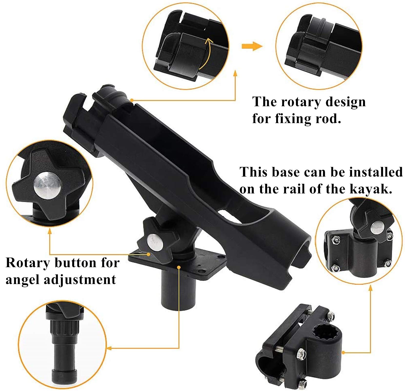 Fishing Boat Rods Holder with Large Clamp Opening 360 Degree Adjustable Fishing Rod Racks Folding Rod Holder 2pcs