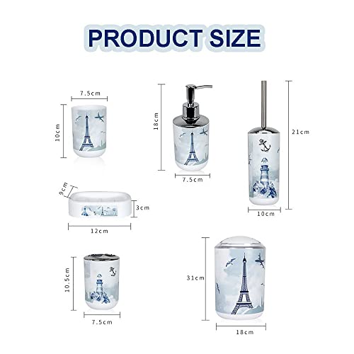 BFYLSQUE Lighthouse Bathroom Accessory Set, 6 Pieces Luxury Bath Accessories Bath Set Lotion Bottles Toothbrush Holder Tooth Mug Soap Dish Toilet Brush Rubbish, for Modern Design - Plastic