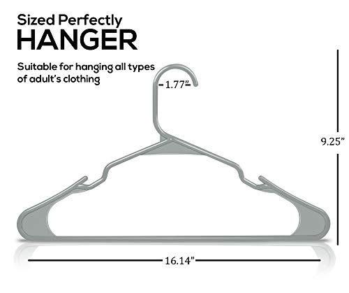 Utopia Home Plastic Hangers - Durable & Space Saving Coat Hanger - Shoulder Grooves & Hooks β Sleek and Slim Hangers for Coats, Pants, Dress (Pack of 100, Gray & White)