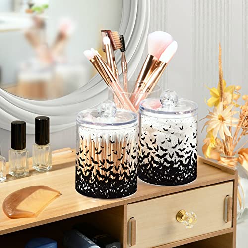 Bats Halloween Clear Plastic Storage Jars with Lids, Bathroom Vanity Storage Organizer Holder Canister for Cotton Swabs,Makeup Sponges, Flossers,Bath Salts,4 Pack