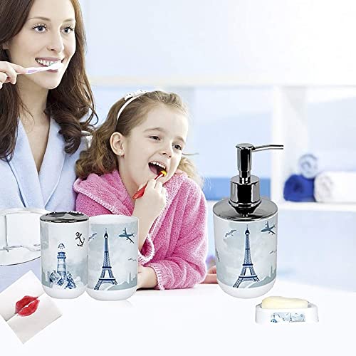 BFYLSQUE Lighthouse Bathroom Accessory Set, 6 Pieces Luxury Bath Accessories Bath Set Lotion Bottles Toothbrush Holder Tooth Mug Soap Dish Toilet Brush Rubbish, for Modern Design - Plastic