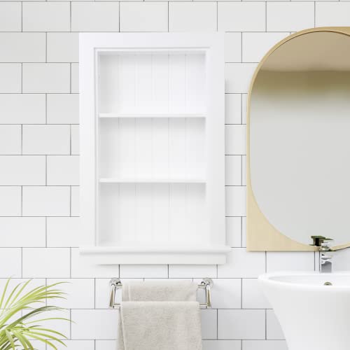 Potter-Island Medicine Cabinet 14 x 24 Recessed, Wall Niche, Bathroom in Wall Cabinet, 3-Tier, Bathroom Wall Cabinet with Cubbies, White
