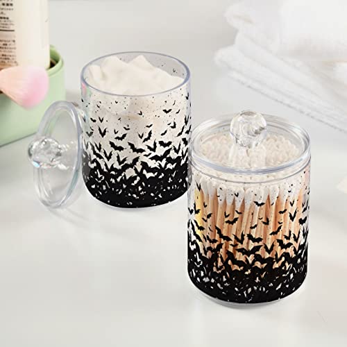 Bats Halloween Clear Plastic Storage Jars with Lids, Bathroom Vanity Storage Organizer Holder Canister for Cotton Swabs,Makeup Sponges, Flossers,Bath Salts,4 Pack