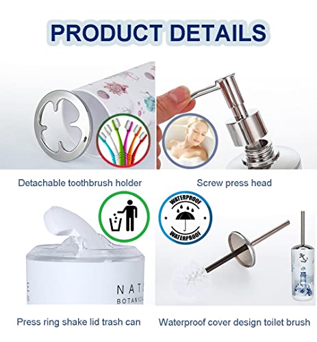 BFYLSQUE Lighthouse Bathroom Accessory Set, 6 Pieces Luxury Bath Accessories Bath Set Lotion Bottles Toothbrush Holder Tooth Mug Soap Dish Toilet Brush Rubbish, for Modern Design - Plastic