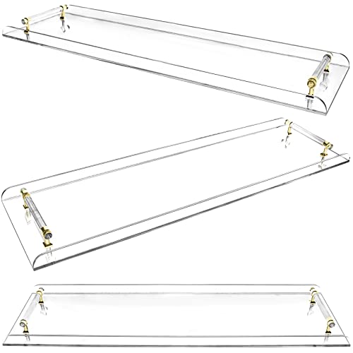 Acrylic Bathtub Caddy Tray Bathroom Organizer Shelf Table Caddy Acrylic Towel Tray Clear Bath Caddy Tray for Bathtub with Gold Handle for Bathroom