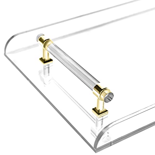 Acrylic Bathtub Caddy Tray Bathroom Organizer Shelf Table Caddy Acrylic Towel Tray Clear Bath Caddy Tray for Bathtub with Gold Handle for Bathroom