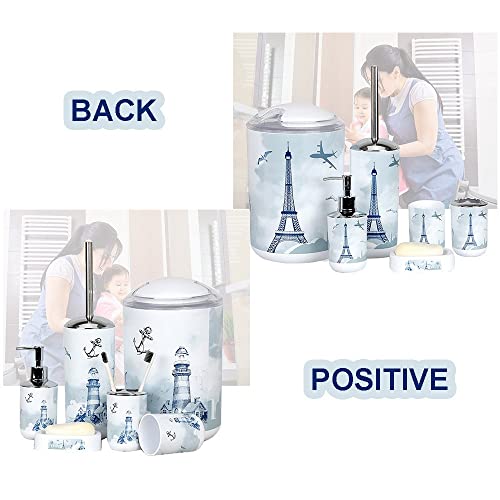 BFYLSQUE Lighthouse Bathroom Accessory Set, 6 Pieces Luxury Bath Accessories Bath Set Lotion Bottles Toothbrush Holder Tooth Mug Soap Dish Toilet Brush Rubbish, for Modern Design - Plastic