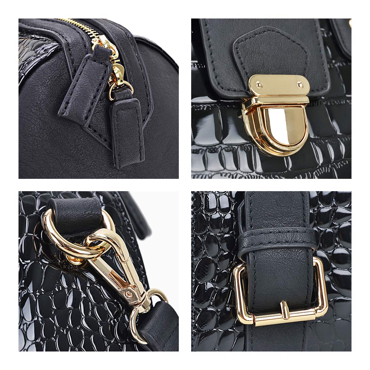 Dasein Women Barrel Handbags Fashion Satchel Bags Top Handle Shoulder Purses Vegan Leather Work Tote (Crocodile Black)