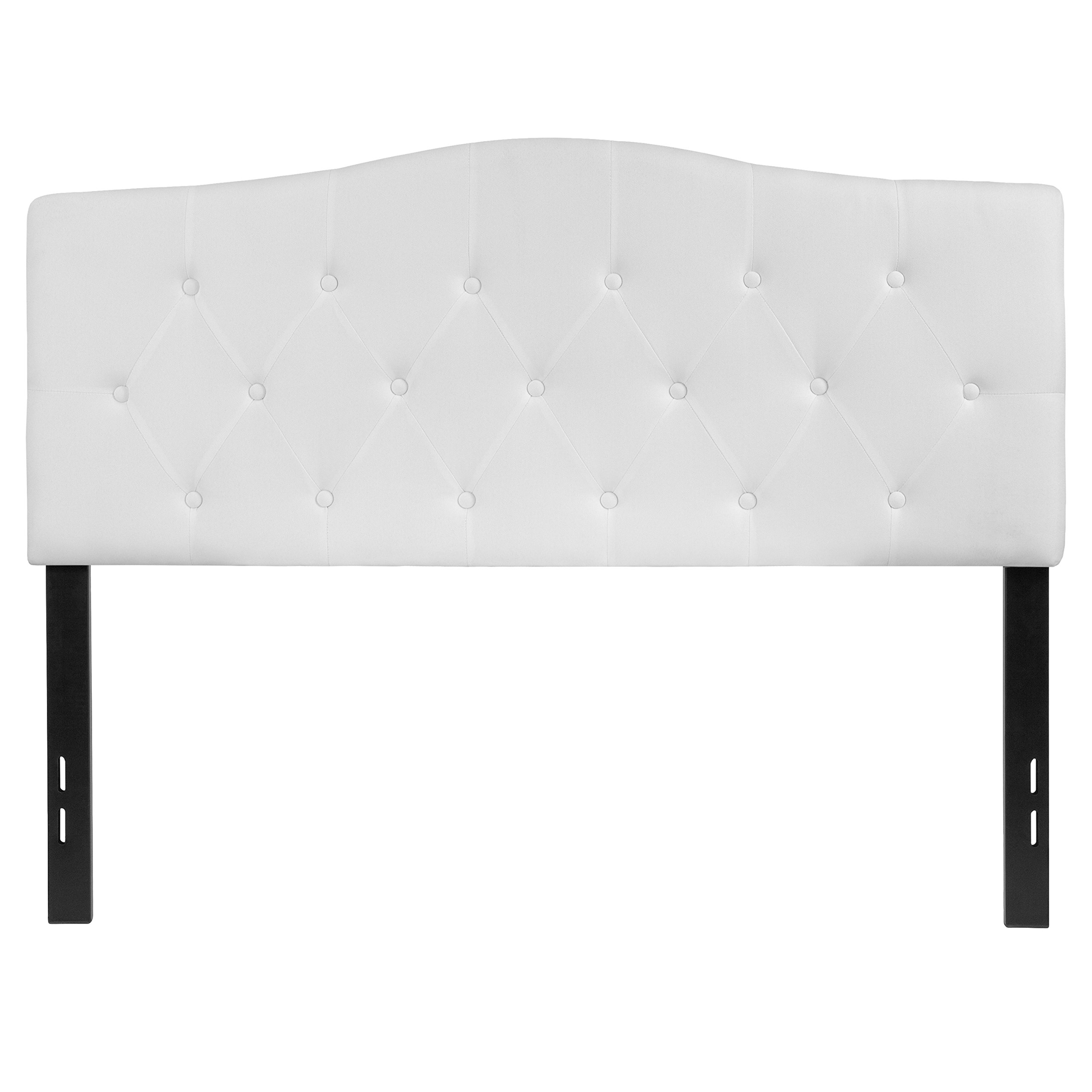 EMMA + OLIVER Tufted Upholstered Full Size Headboard in White Fabric