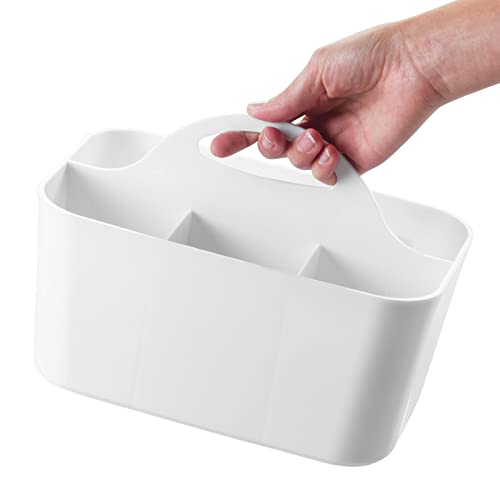 mDesign Small Plastic Shower/Bath Storage Organizer Caddy Tote with Handle - Dorm, Shelf, Cabinet - Soap, Shampoo, Conditioner, Combs, Brushes, Lumiere Collection, 2 Pack, White