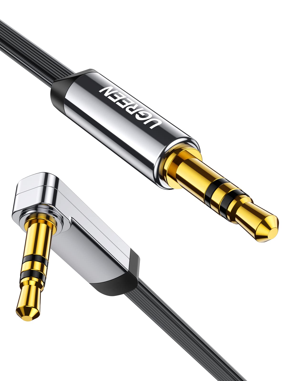UGREEN 3.5mm Audio Cable Stereo Aux Cord 90 Degree Right Angle, Compatible with Beats iPhone iPod iPad Tablets Speakers 24K Gold Plated Male to Male Black 3FT