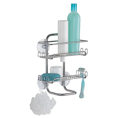 iDesign Classico Steel Bathroom Suction Organizer Shelves - 9" x 4.5" x 10.75", Silver
