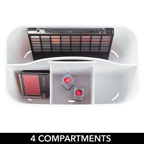 mDesign Small Plastic Shower/Bath Storage Organizer Caddy Tote with Handle - Dorm, Shelf, Cabinet - Soap, Shampoo, Conditioner, Combs, Brushes, Lumiere Collection, 2 Pack, White