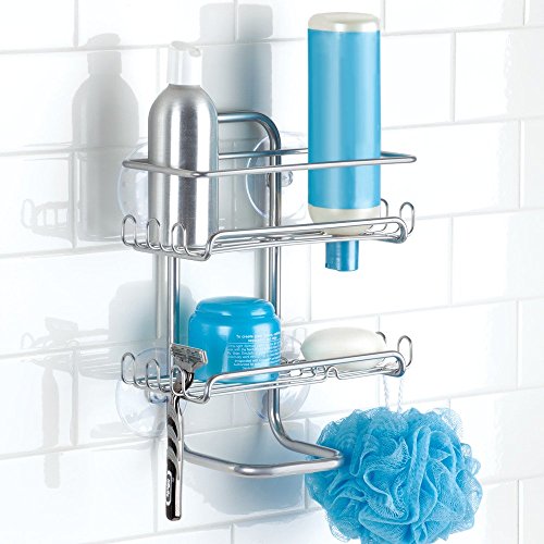 iDesign Classico Steel Bathroom Suction Organizer Shelves - 9" x 4.5" x 10.75", Silver