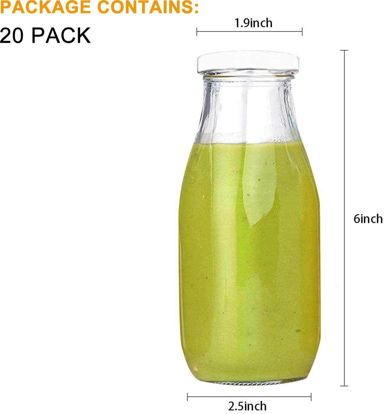 QAPPDA 12 oz Glass Bottles, Glass Milk Bottles with Lids, Vintage Breakfast Shake Container, Vintage Drinking Bottles with Chalkboard Labels and Pen for Party,Kids,Set of 20