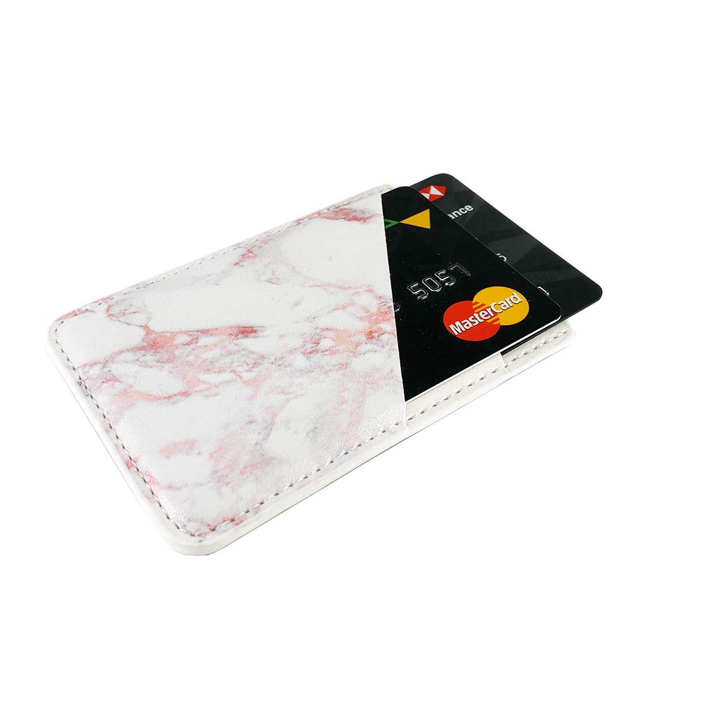uCOLOR Phone Card Holder, Leather Phone Wallet Adhesive Stick On Stretchy Credit Card Pocket for Back of Phone Case iPhone and Android(Rose Marble)