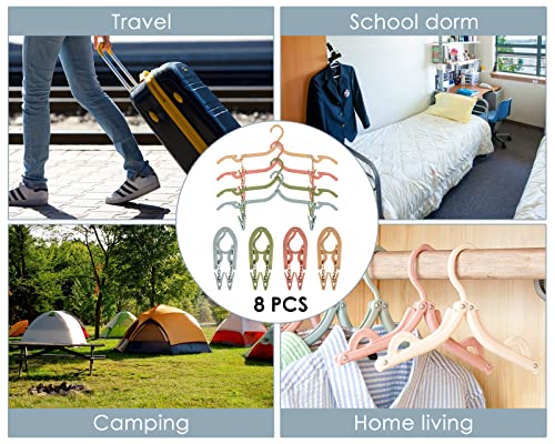DS. DISTINCTIVE STYLE Foldable Hangers with Clips Set of 8 Travel Hangers with Clothesline for Camping