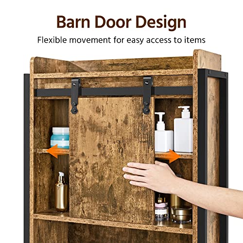 Yaheetech Over The Toilet Storage Cabinet with Sliding Door, Bathroom Oragnizer Shelf Over Toilet, Stable Freestanding Space Saving Toilet Stands with Adjustable Shelves for Bathroom, Rustic Brown