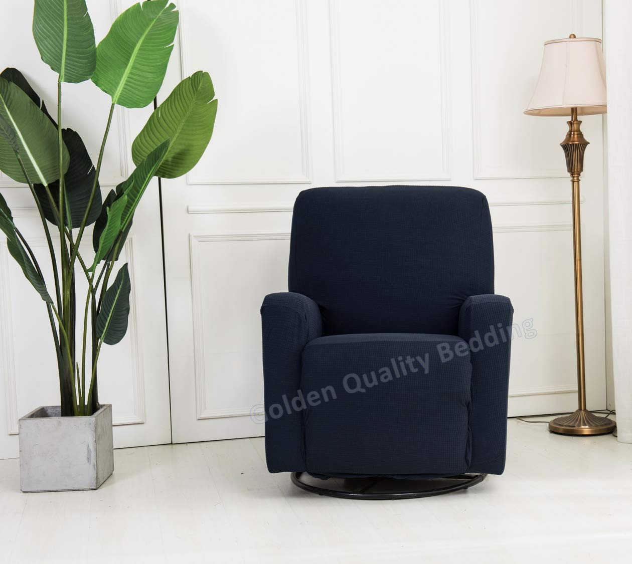 Golden Quality Bedding Stretch Recliner Slipcover One Piece Furniture Protector with Elastic Straps and Pocket Polyester Spandex Super Soft Non-Brushed Fabric Fits Most Recliner Sizes (Navy Blue)