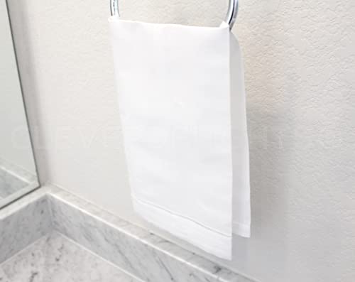 CleverDelights White Linen Hemstitched Hand Towels - 6 Pack - 14" x 22" - Fingertip Towel