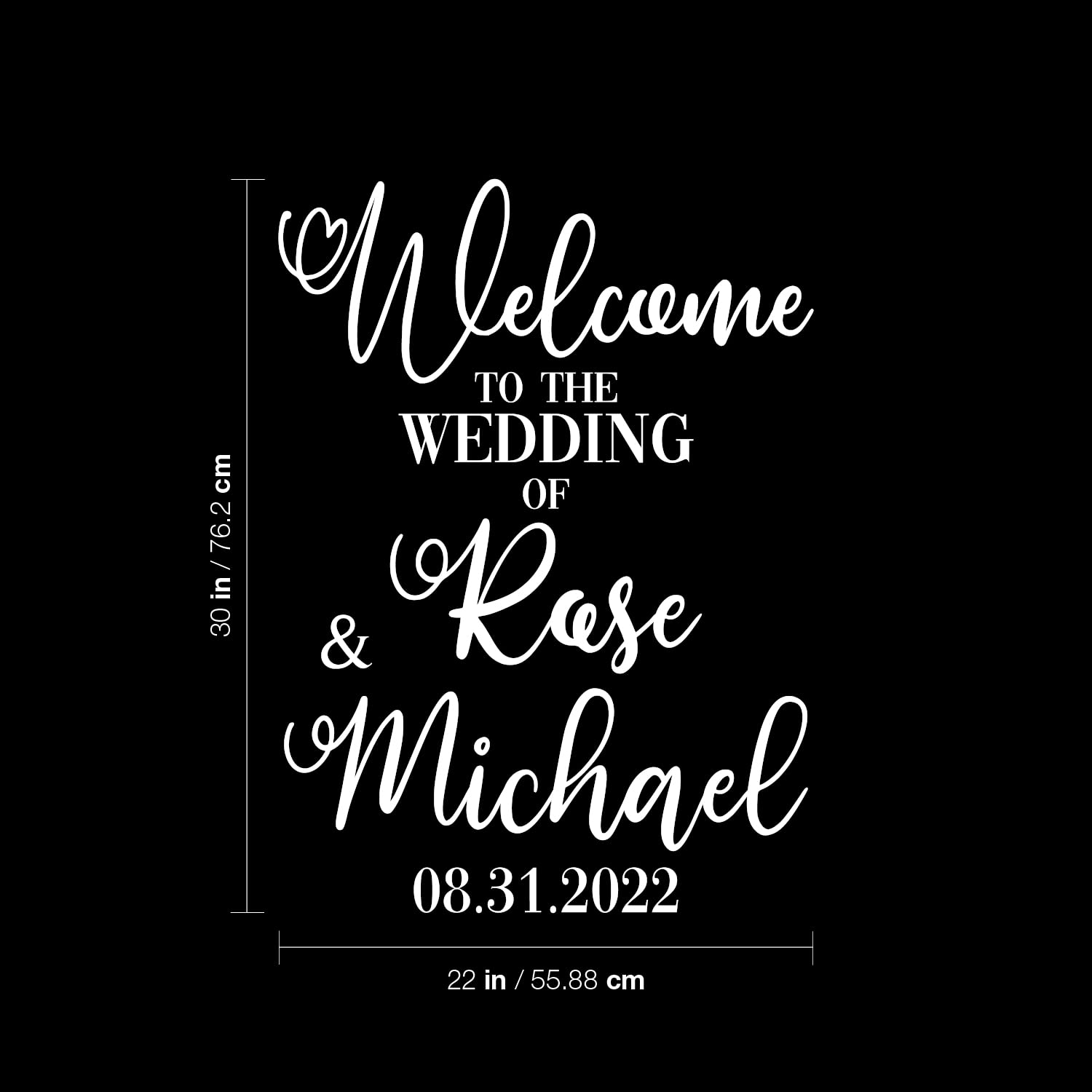 Vinyl Art Decal - Custom Welcome to The Wedding of - 30" x 22" - Elegant Sticker Vertical Layout Personalized Wedding Greeting Couples Bride Groom Marriage Reception Love Decor (Vertical)