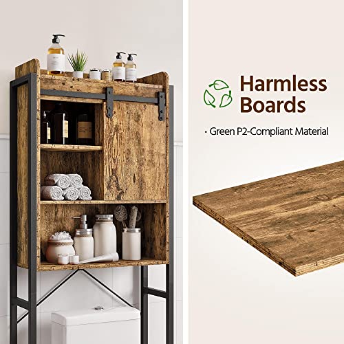 Yaheetech Over The Toilet Storage Cabinet with Sliding Door, Bathroom Oragnizer Shelf Over Toilet, Stable Freestanding Space Saving Toilet Stands with Adjustable Shelves for Bathroom, Rustic Brown