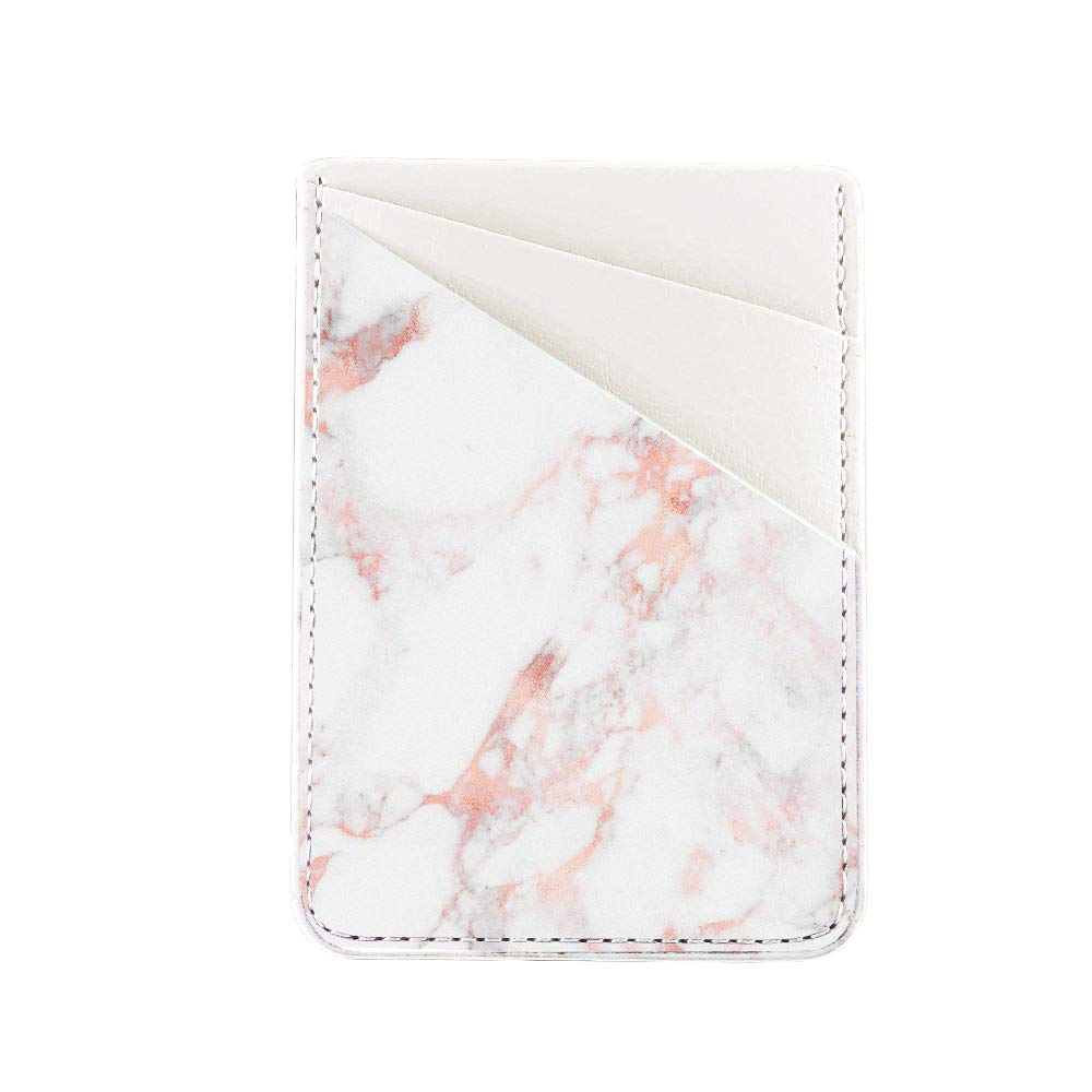 uCOLOR Phone Card Holder, Leather Phone Wallet Adhesive Stick On Stretchy Credit Card Pocket for Back of Phone Case iPhone and Android(Rose Marble)