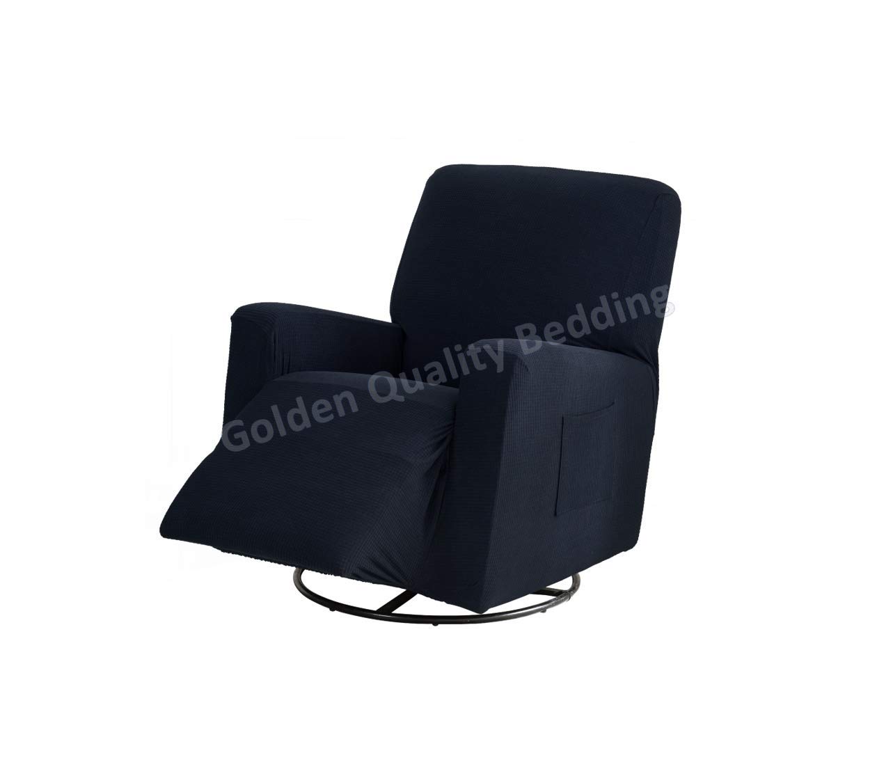 Golden Quality Bedding Stretch Recliner Slipcover One Piece Furniture Protector with Elastic Straps and Pocket Polyester Spandex Super Soft Non-Brushed Fabric Fits Most Recliner Sizes (Navy Blue)